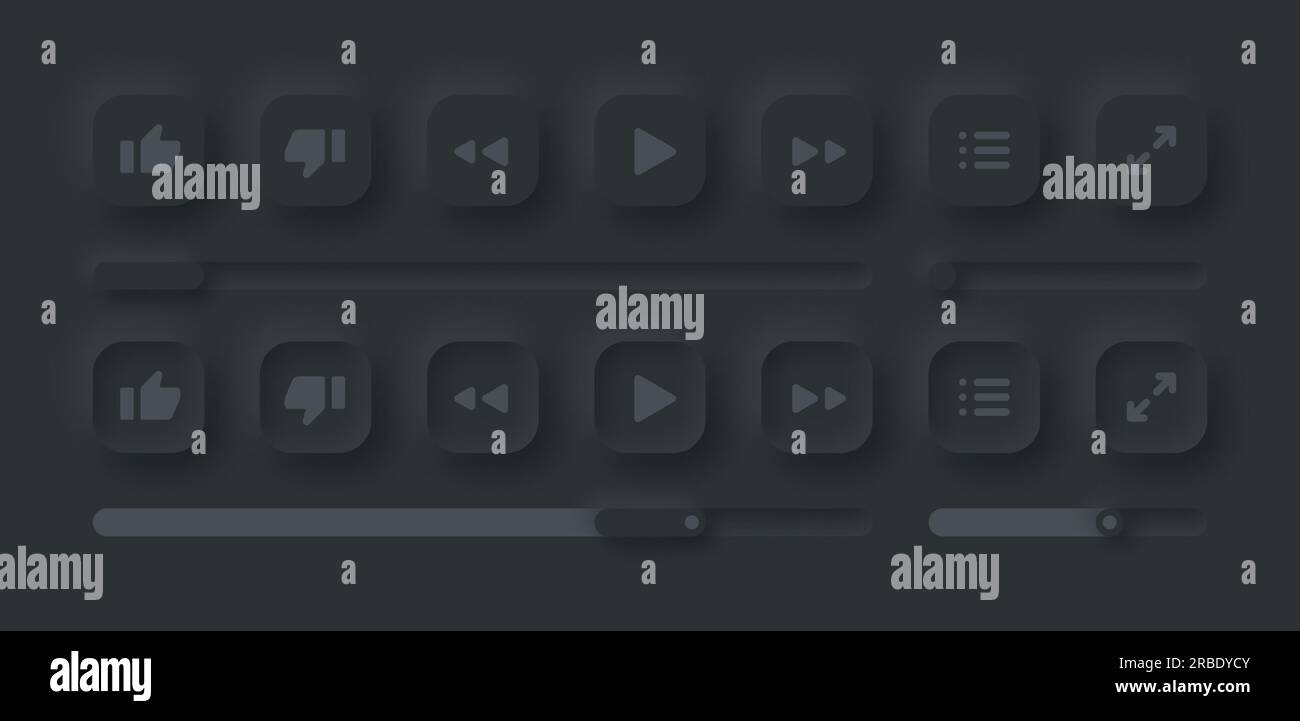 Online Video Media Player Ui Neumorphism Dark Version Vector Design Elements Set On Background