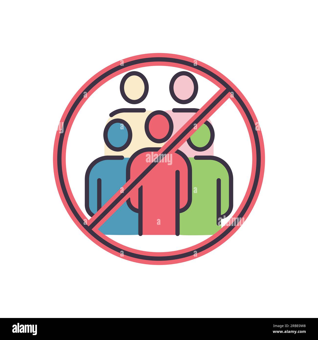 Avoid crowded places related vector icon. Group of people in prohibition sign. Isolated on white ...