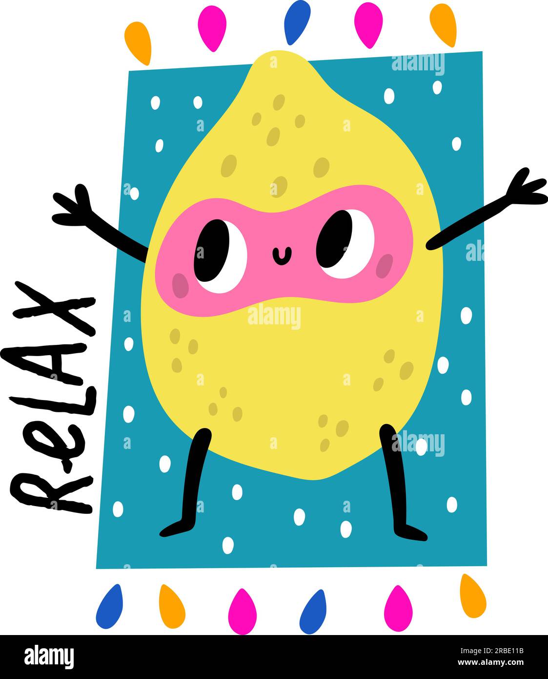 Cute fruits character emblem. Summer vacation. Cartoon lemon relaxing ...
