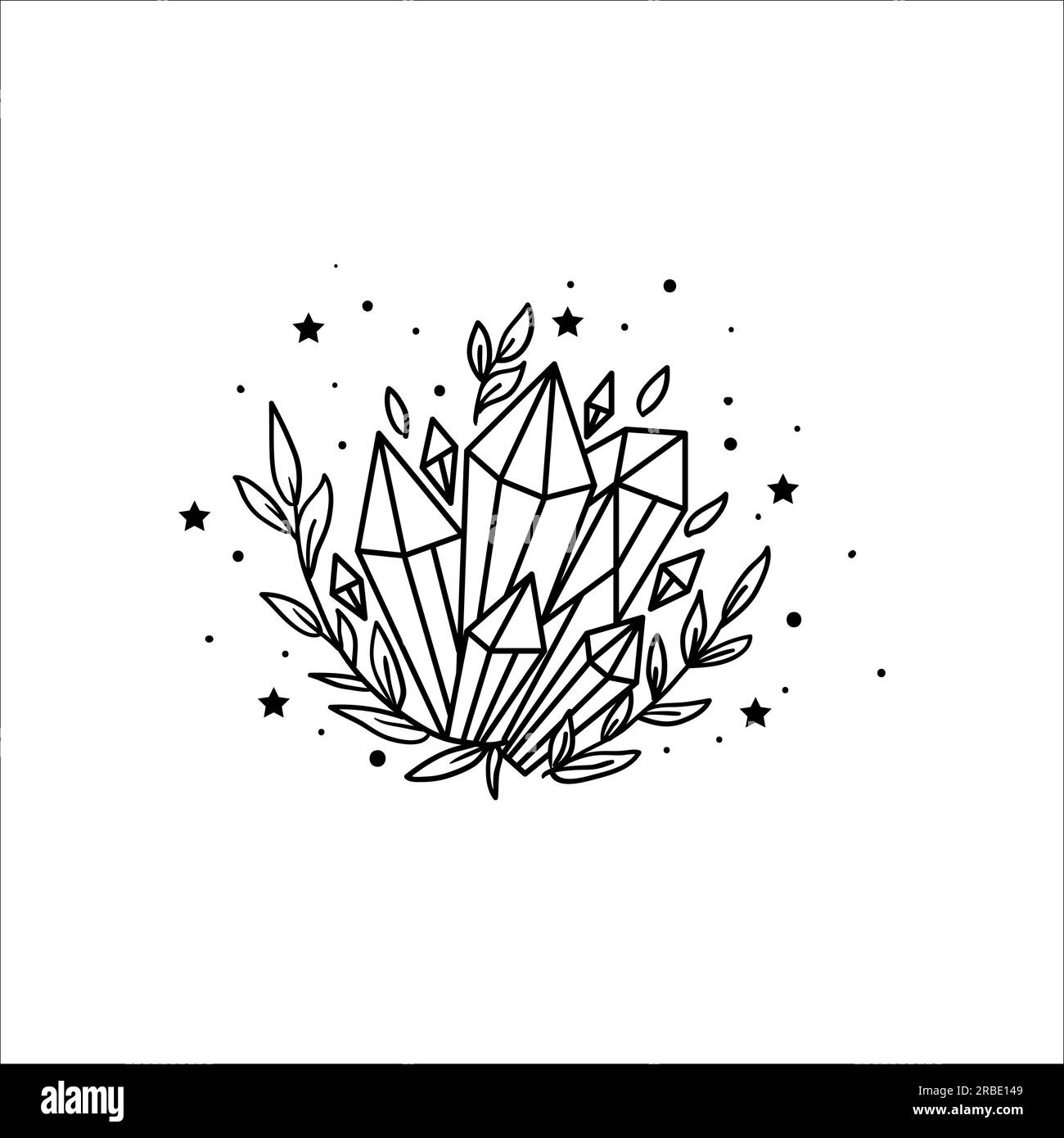 Mystical crystal and stars. Stars, constellations, moon, crystals. Hand ...