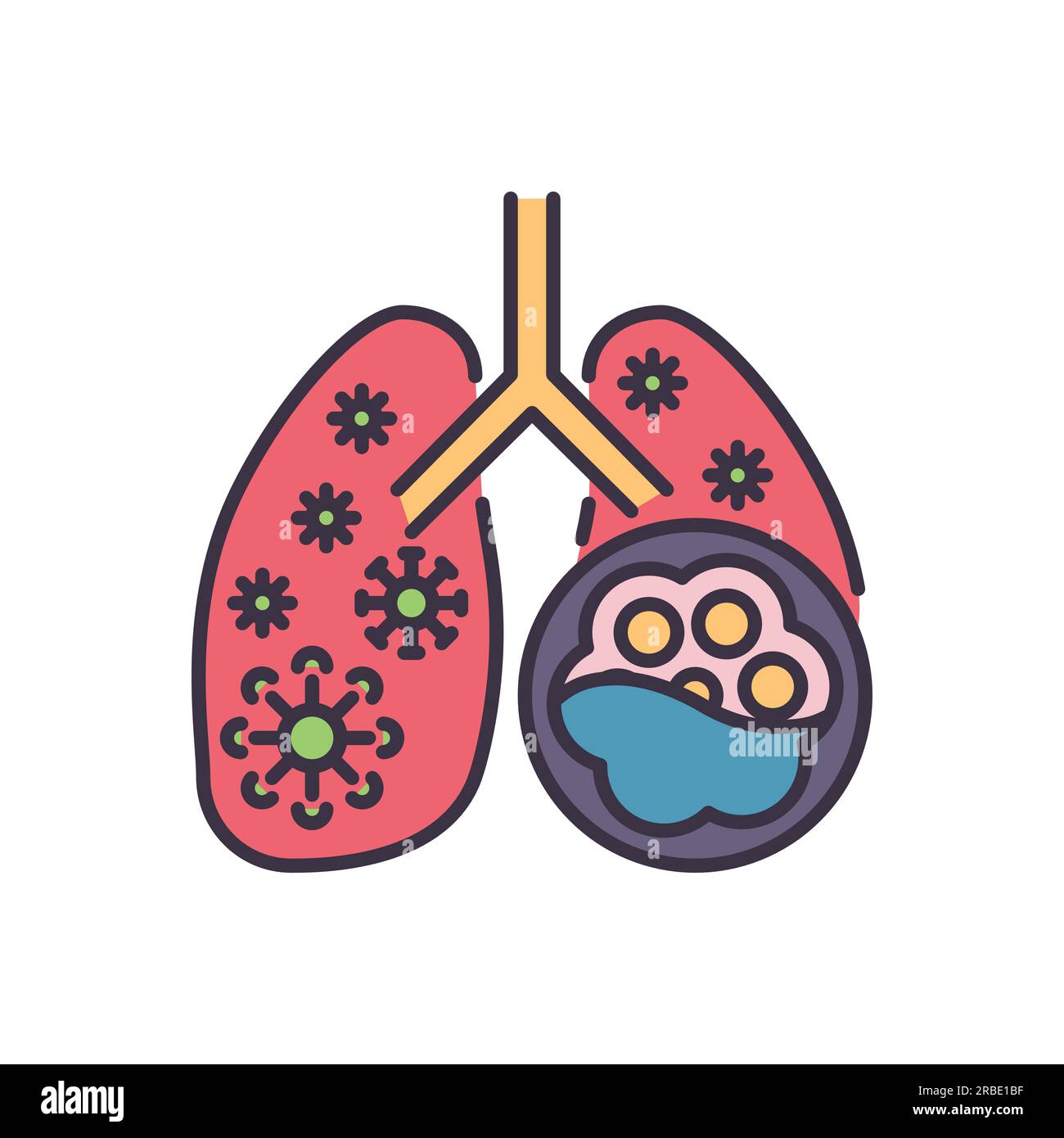 Pneumonia related vector icon. Lungs with alveoli and coronavirus ...