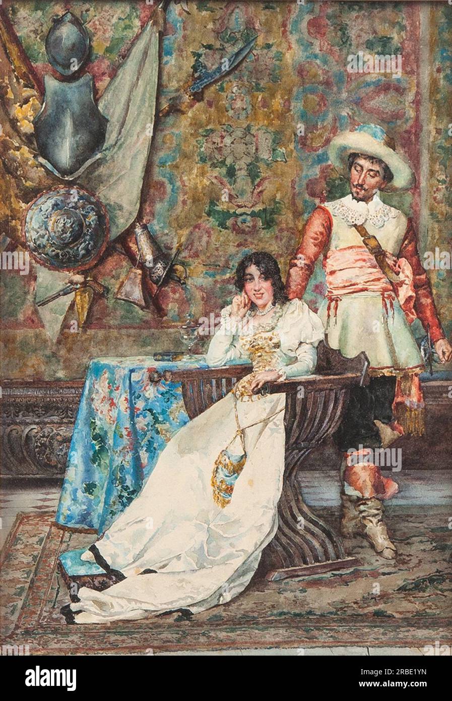 Cavalier and lady 1884 by Enrico Nardi Stock Photo - Alamy