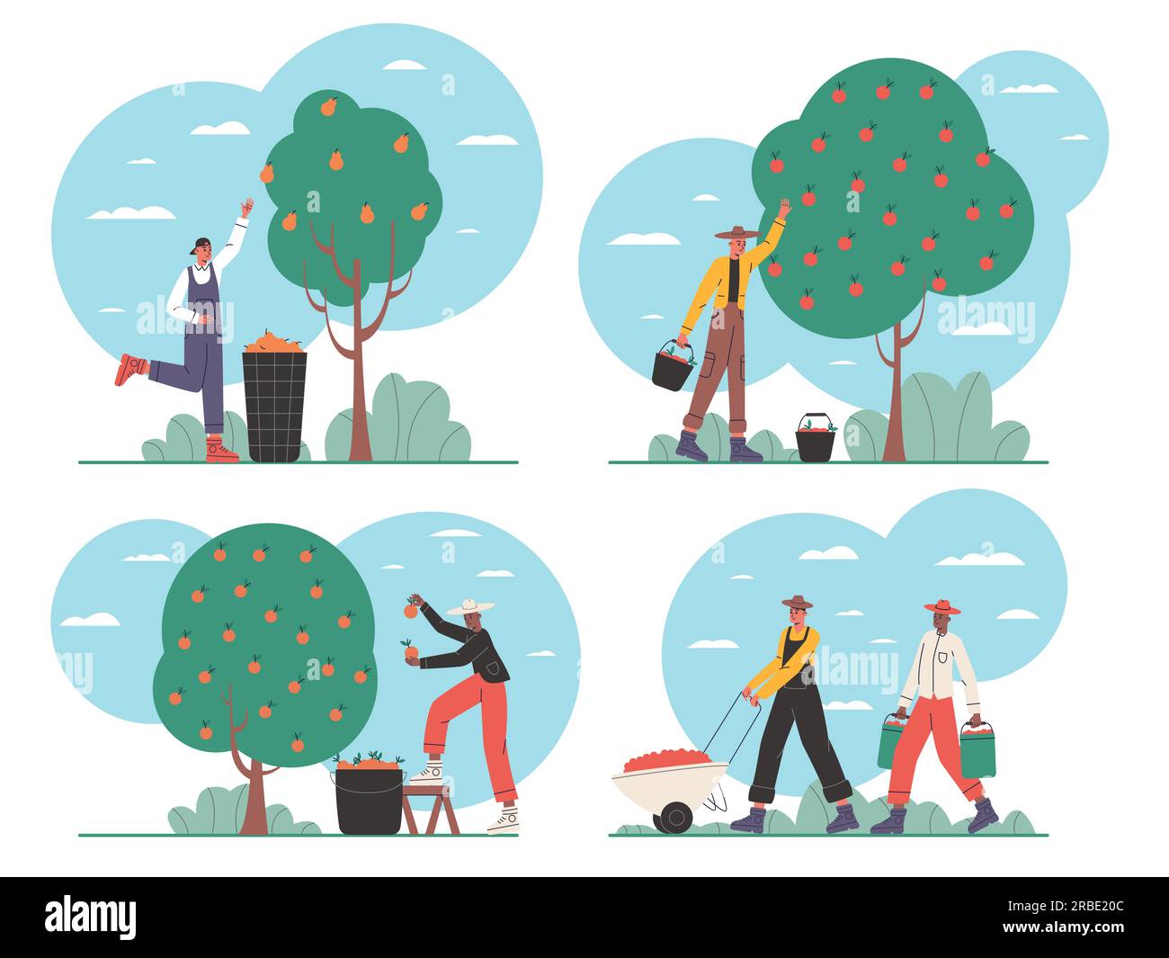 Cartoon people on harvesting. Happy farmers characters. Agricultural ...