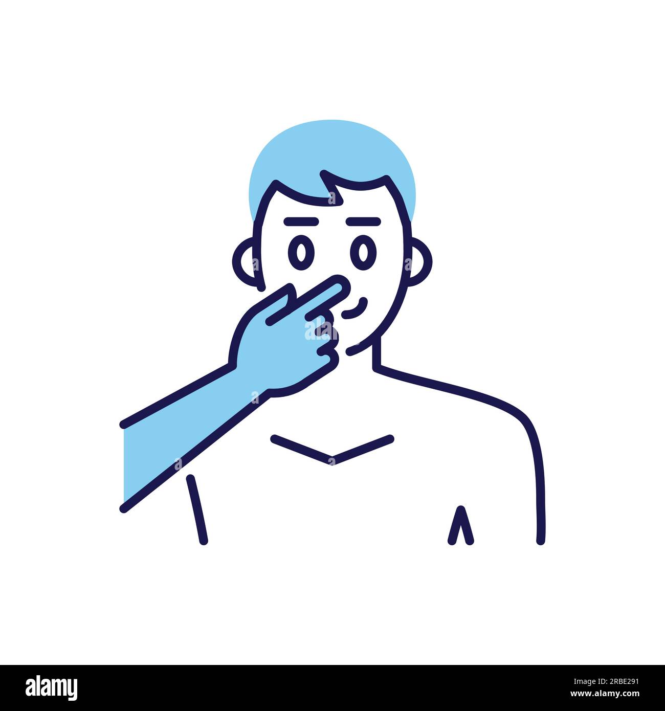 Avoid face touch related vector icon. Man touches face with finger ...
