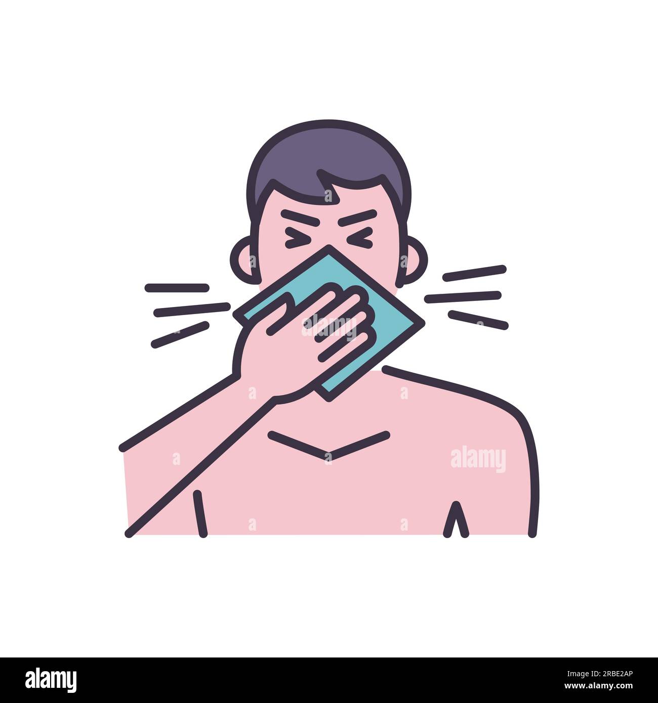 Cough related vector icon. Man coughs in palm hand. Isolated on white ...