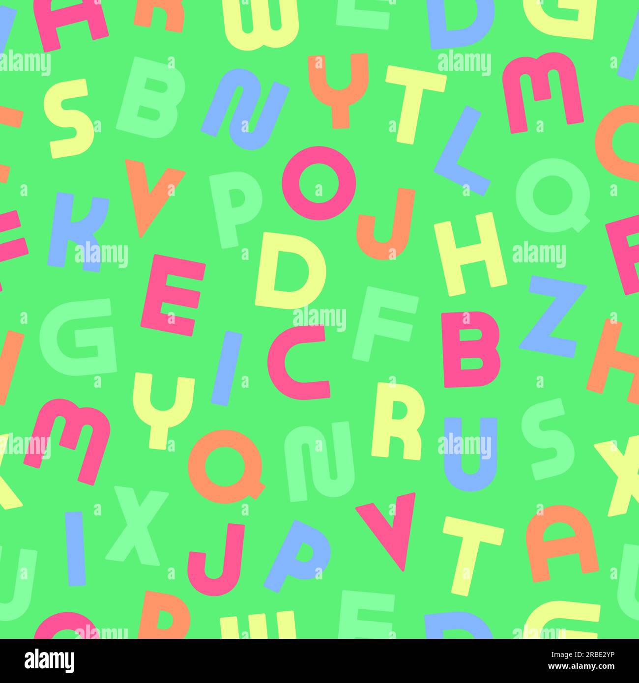 Vector seamless alphabet pattern with colorful latin letters. Green ...
