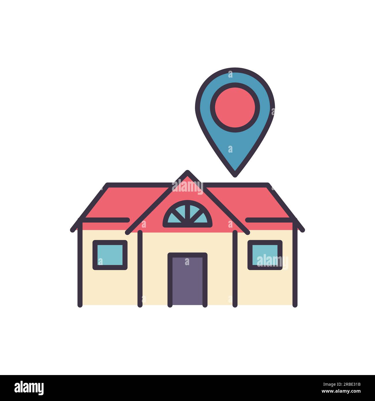 Stay Home related vector icon. House with a navigation position sign ...