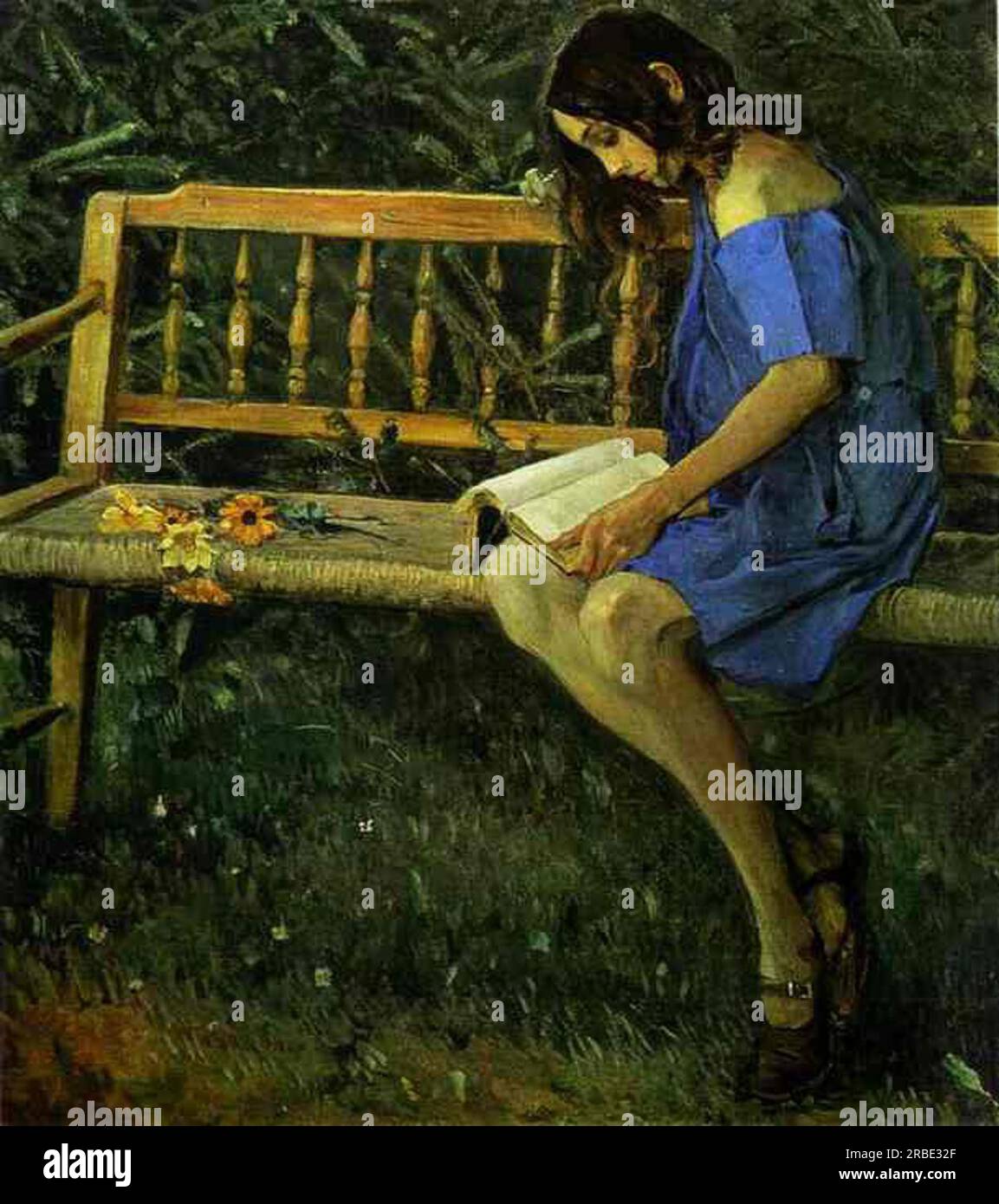 Portrait of Natasha Nesterova (On a Garden Bench) 1914 by Mikhail ...