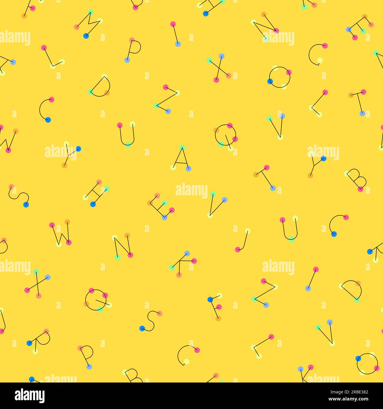 Colorful seamless vector alphabet pattern. Repeatable yellow trendy ...