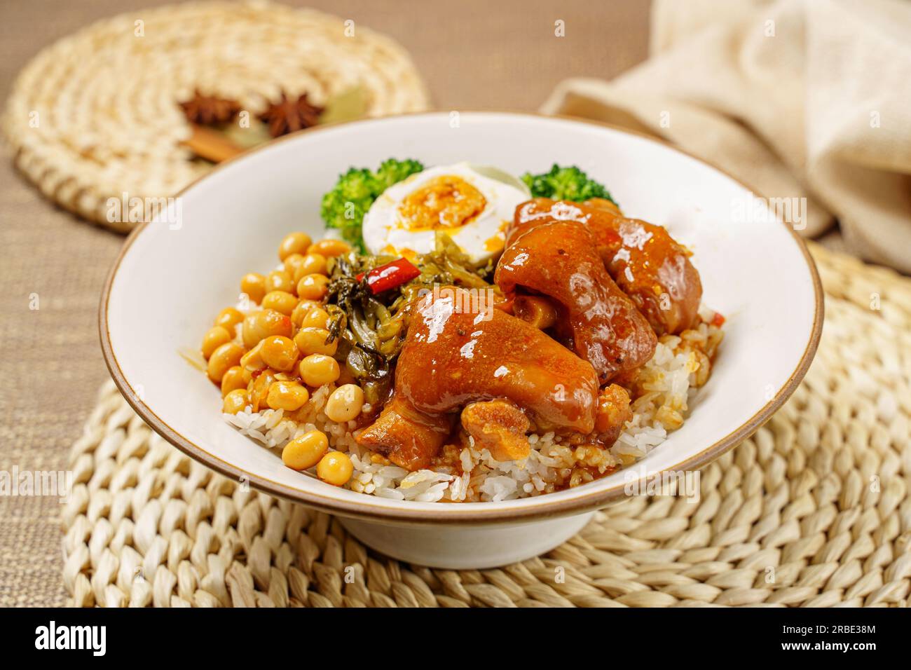 Rice with roast pork spareribs. Pork Leg Rice. Pork knuckle rice ...