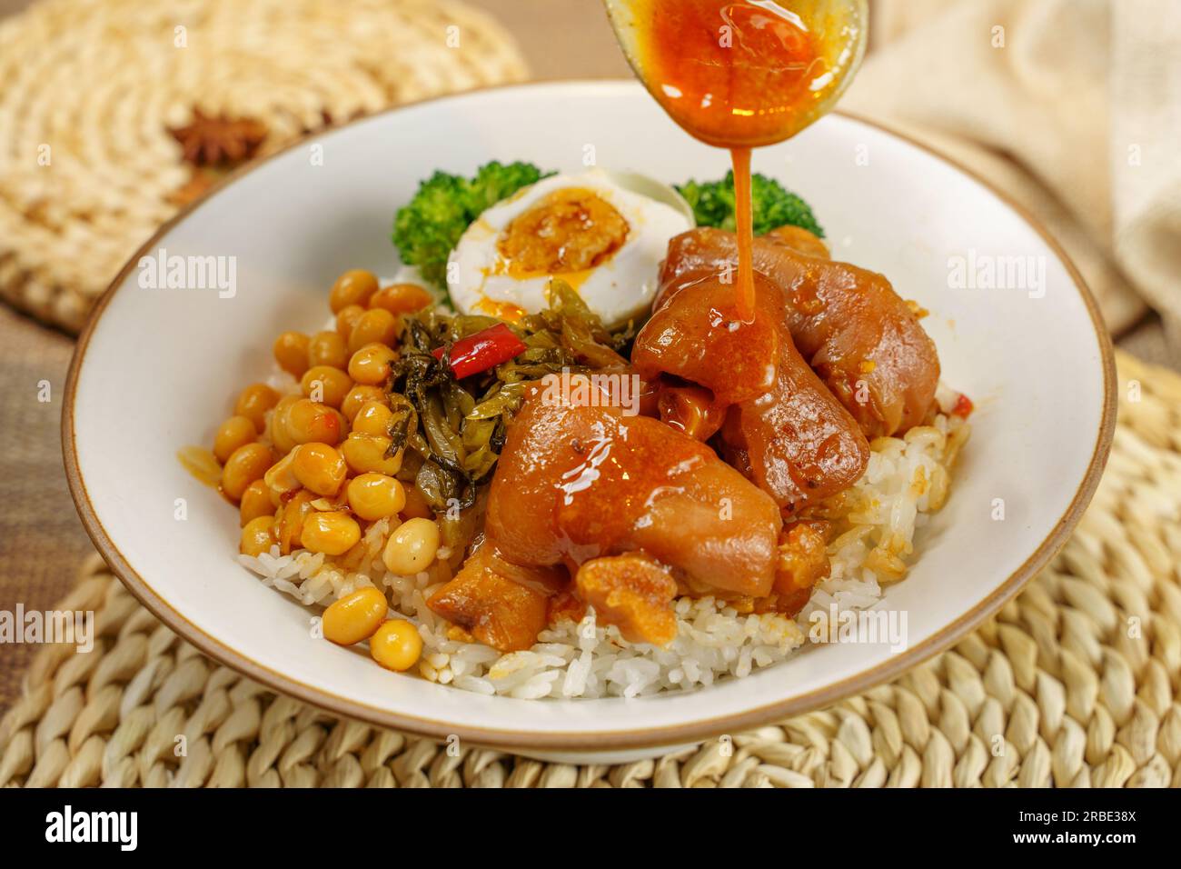 Rice with roast pork spareribs. Pork Leg Rice. Pork knuckle rice ...