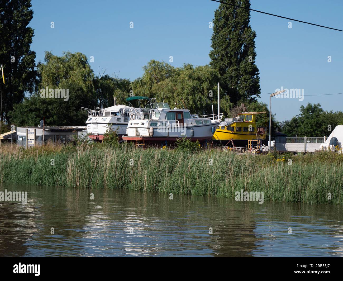 Kruibeke, Belgium, July 08, 2023, Several pleasure boats are lying on ...