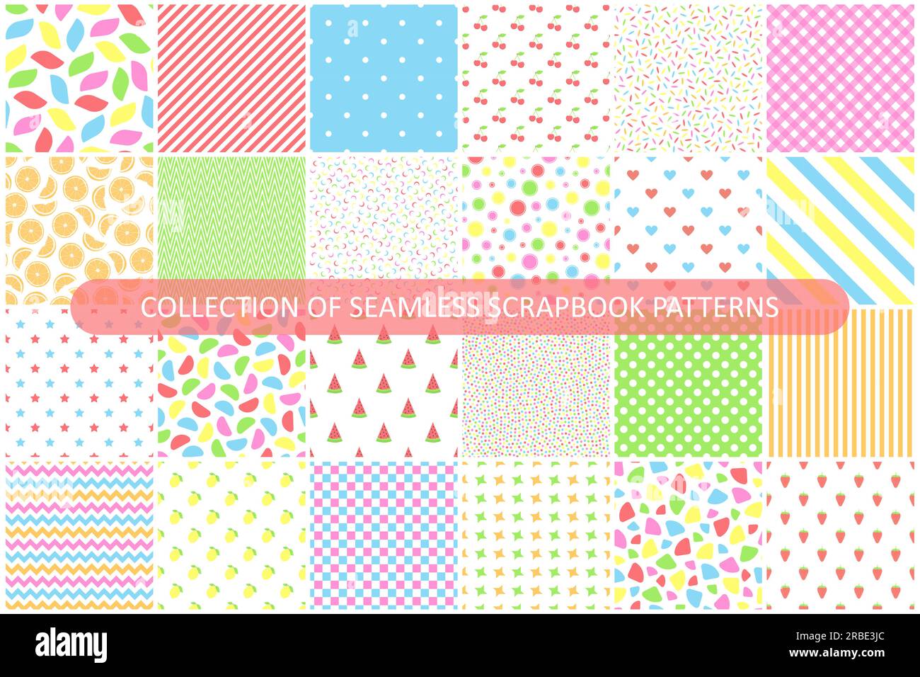 Collection of bright colorful seamless skrapbook patterns - delicate ...