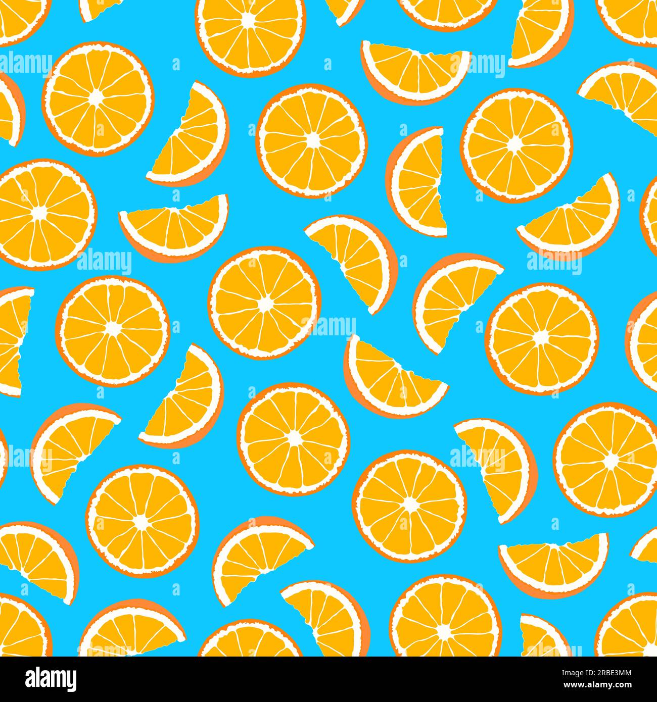 Bright seamless fruit pattern - hand drawn design. Repeatable blue background with citruses ...