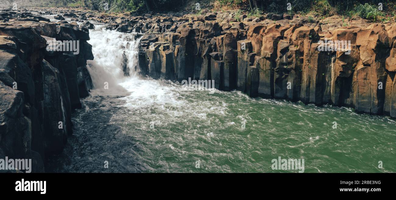 Beautiful Pha Suam waterfall. Panorama. Laos landscape Stock Photo - Alamy