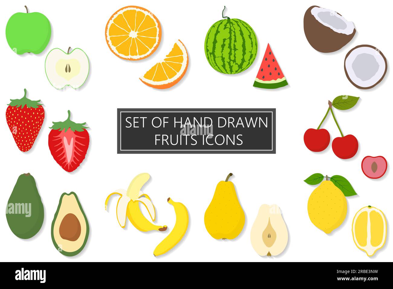 Collection of colorful hand drawn fruits isolated on white background ...