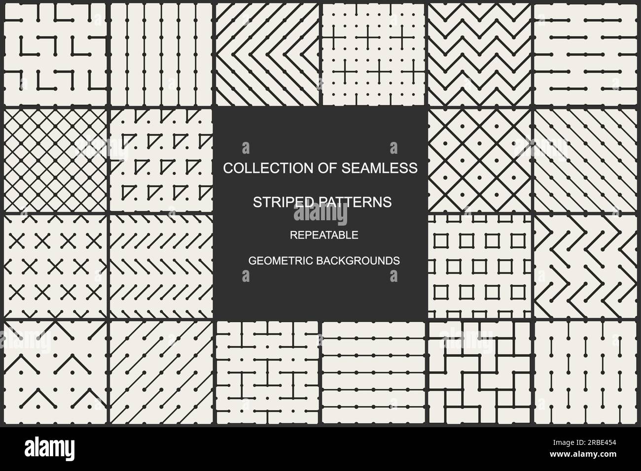 Collection of striped vector seamless geometric patterns - monochrome ...