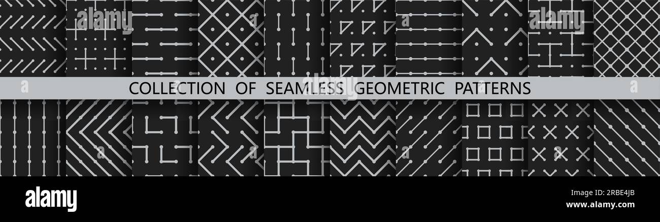 Collection of dark vector seamless geometric striped patterns. Black ...
