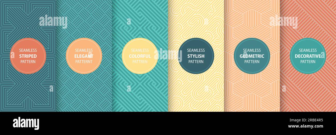 Collection of vector seamless geometric patterns. Striped colorful ...