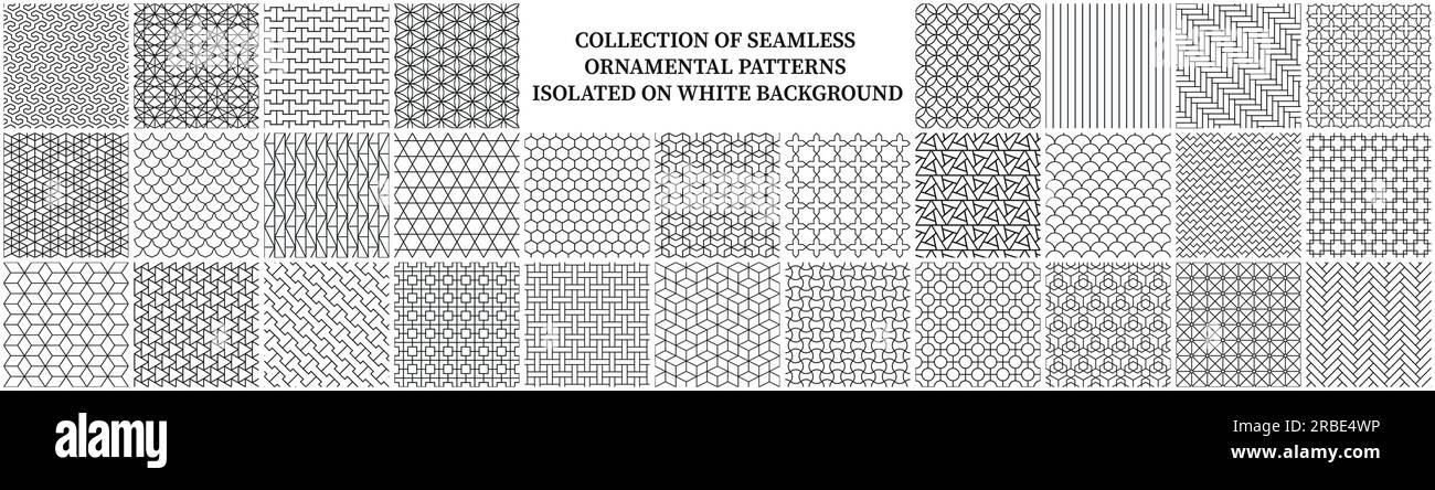 Collection of seamless ornamental geometric patterns isolated on white ...