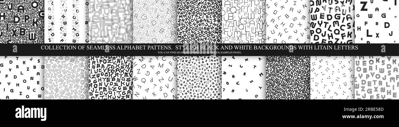 Collection of vector alphabet patterns, covers. Stylish black and white ...