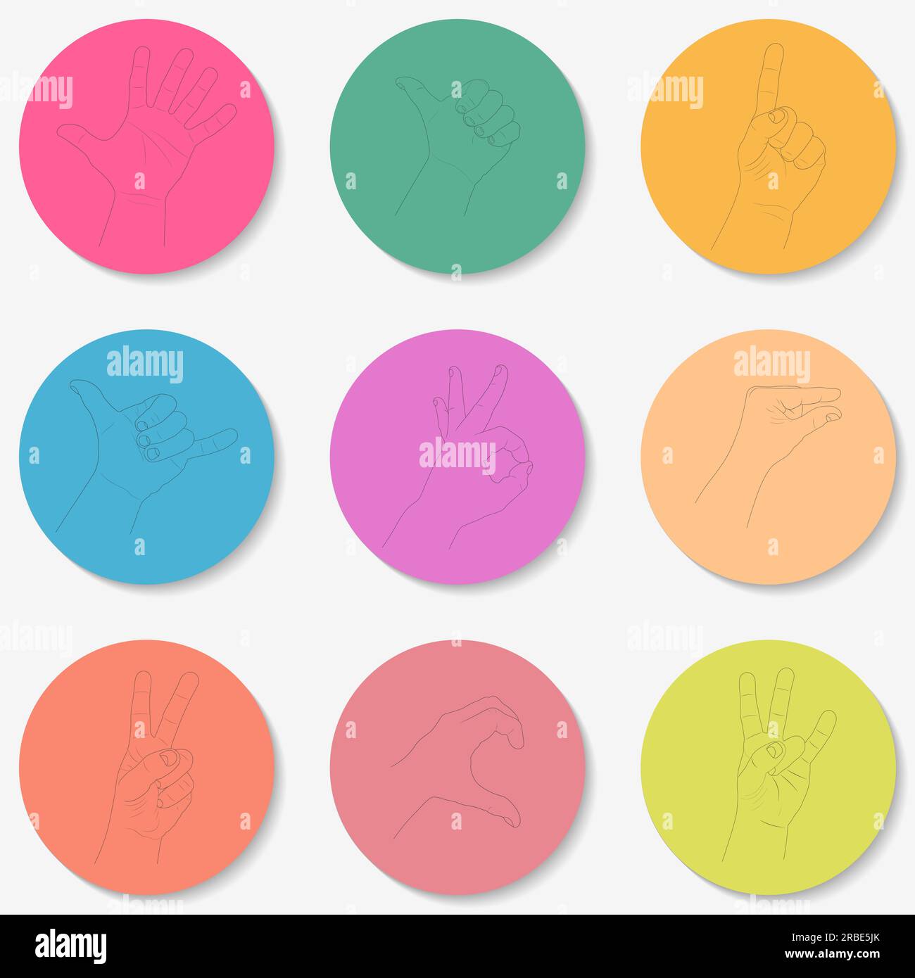 Set of drawn hand gestures. Human arms in outline style. Color drawing ...