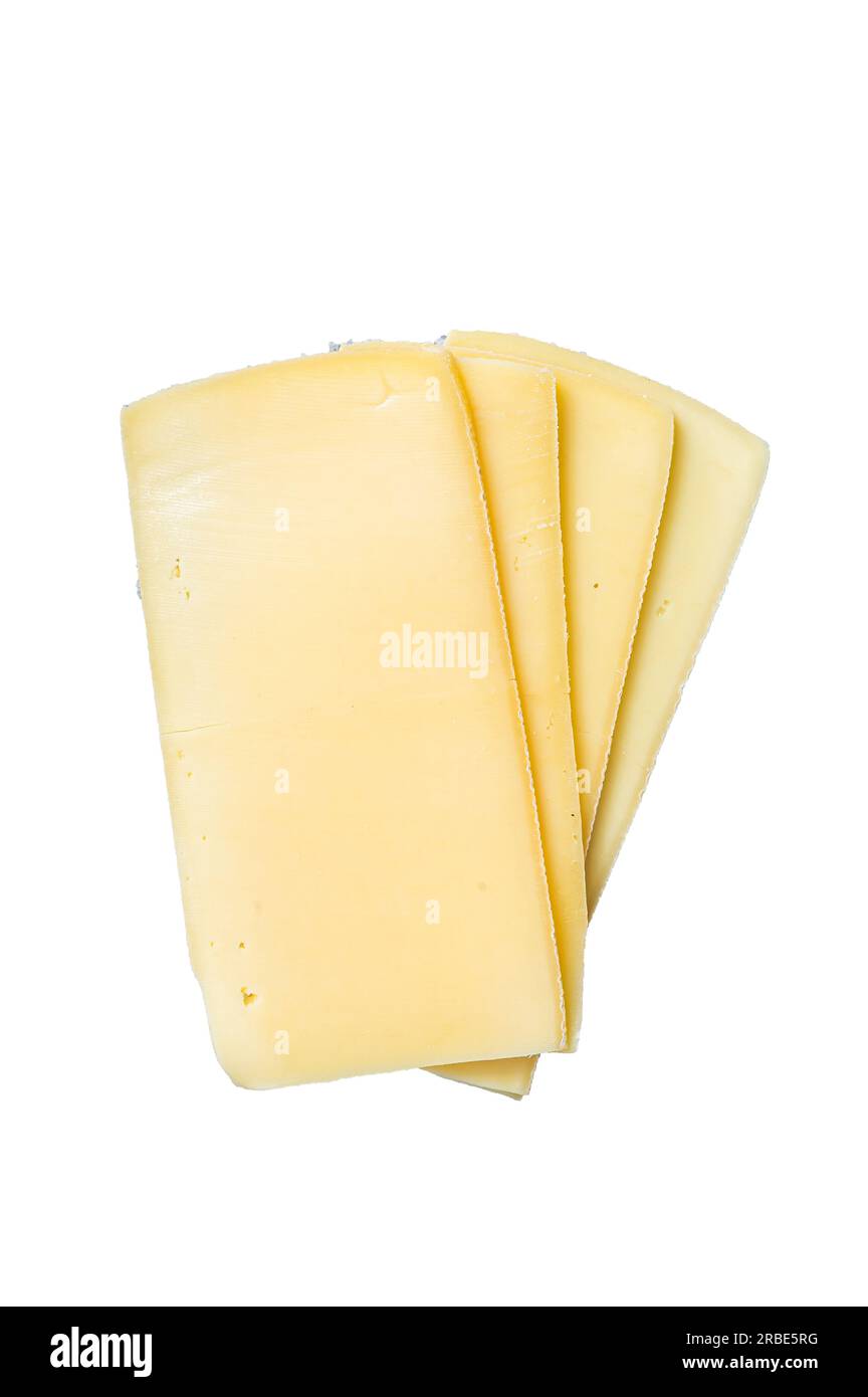 Uncooked Raclette Swiss cheese slices. High quality Isolate, white ...