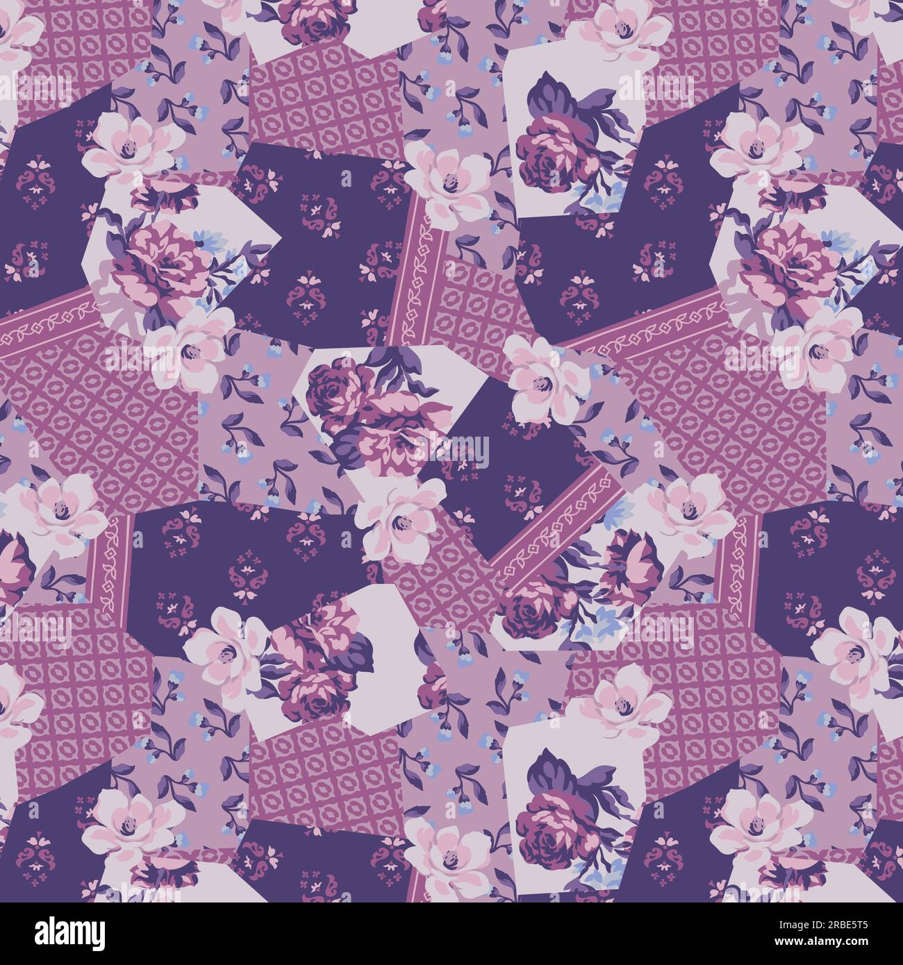 Vector Colorful Abstract Hand Drawn Seamless Patchwork Pattern With