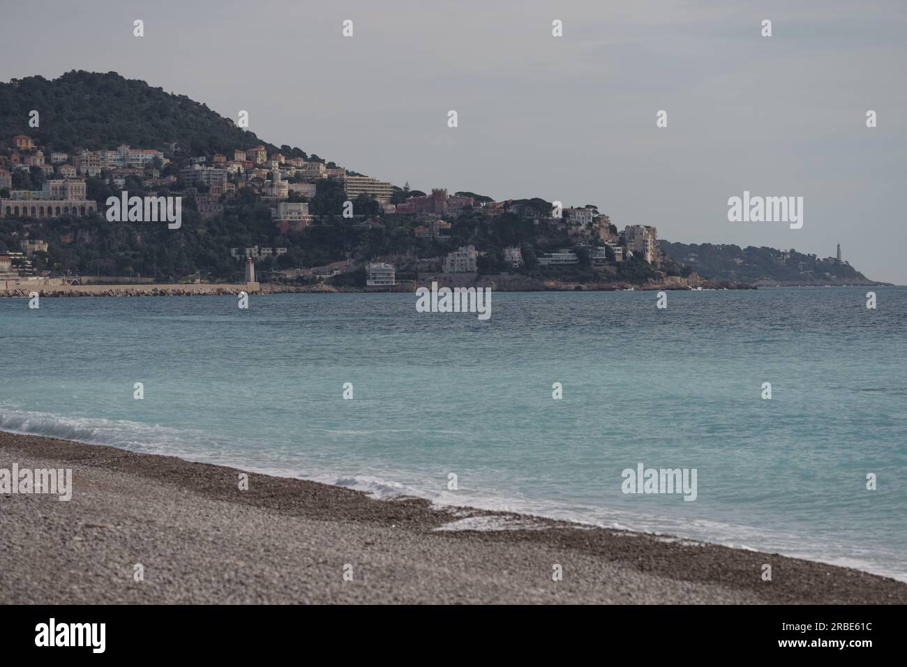 Morning waves on pebble beach in Nice, France, travel content Stock ...