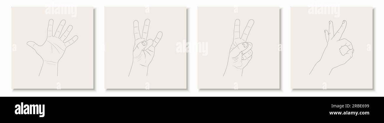 Set of drawn hand gestures. Human arms in outline style. Isolated ...