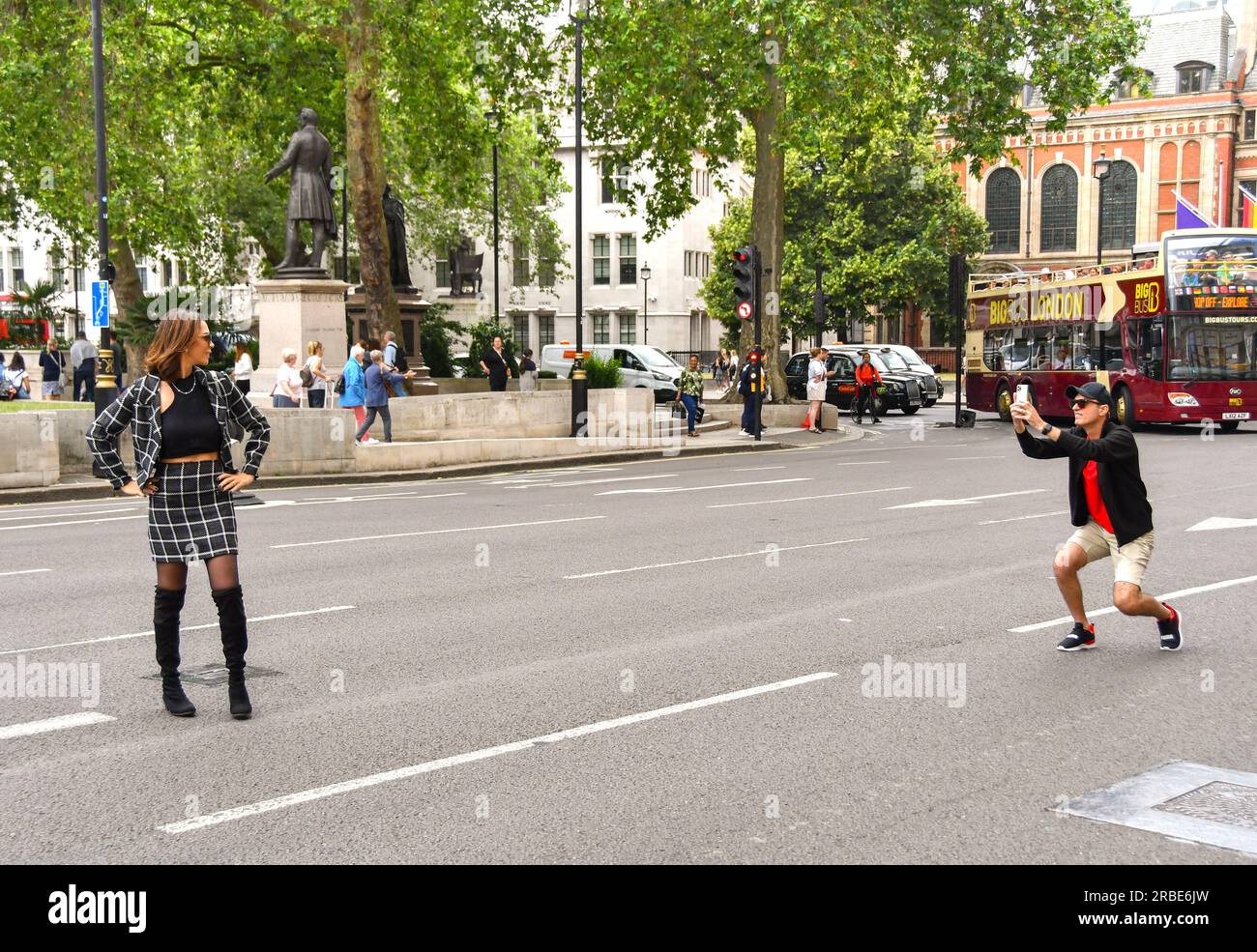 London, England, UK - 27 June 2023: Tourist posing to have her picture ...