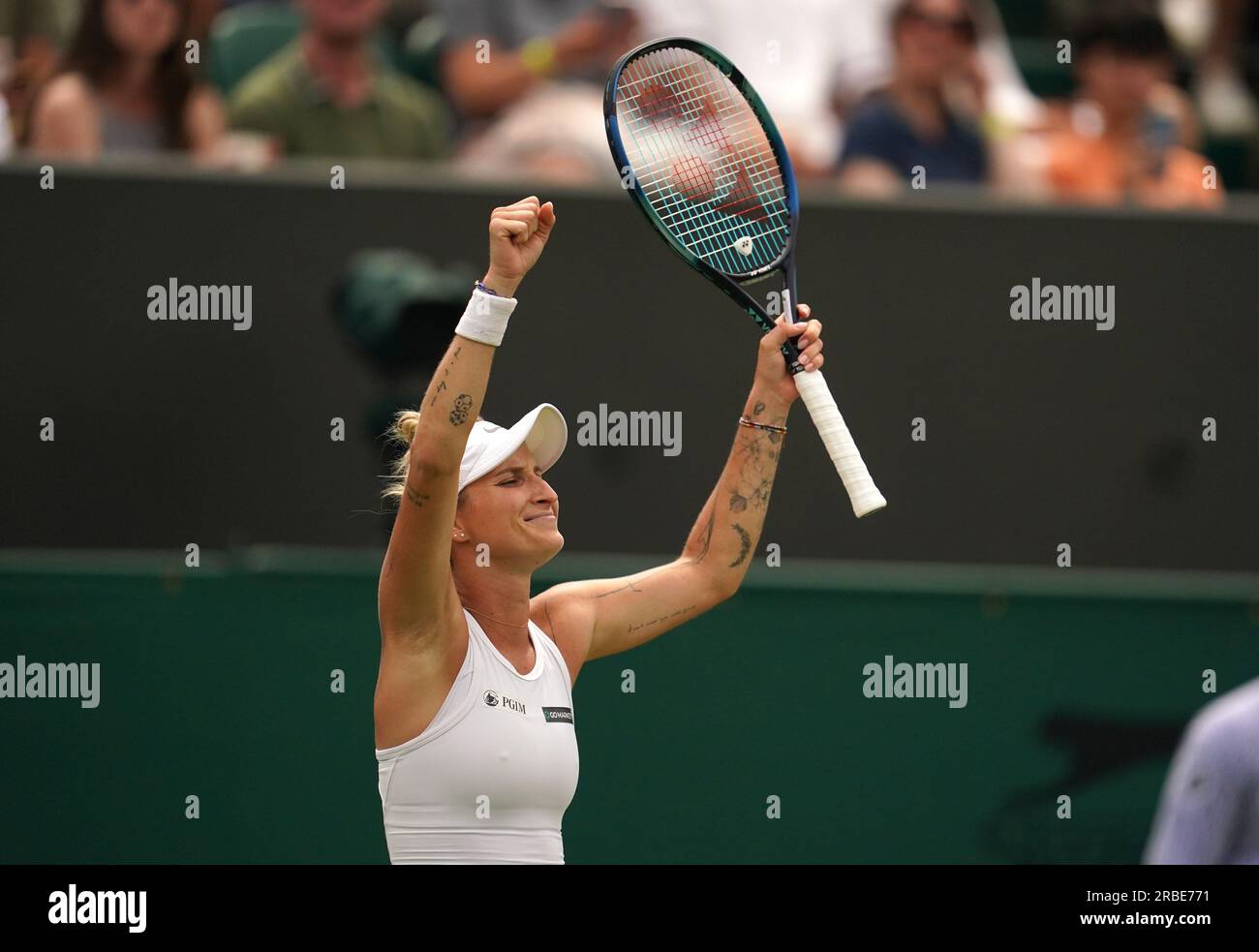 Marketa Vondrousova celebrates winning her match against Marie Bouzkova ...
