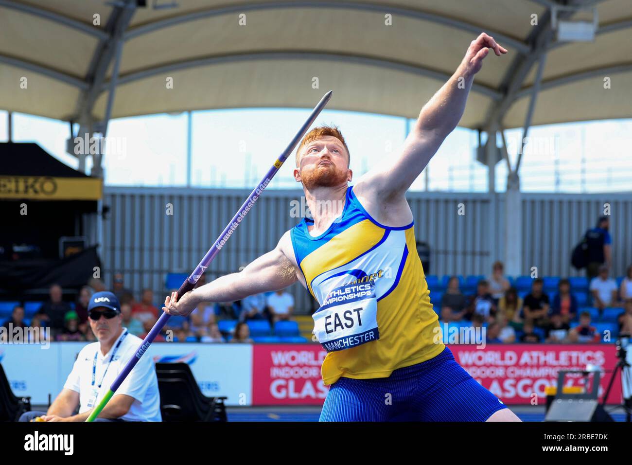 Benjamin East throws the Javelin during the UK Athletics Championships ...