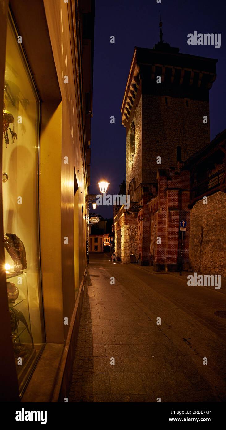 Evening illumination of Florian Gate, one of the best-known Polish ...