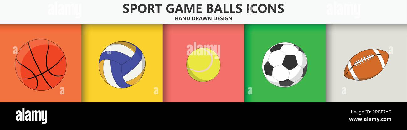 Collection of hand drawn game playing balls isolated on color ...
