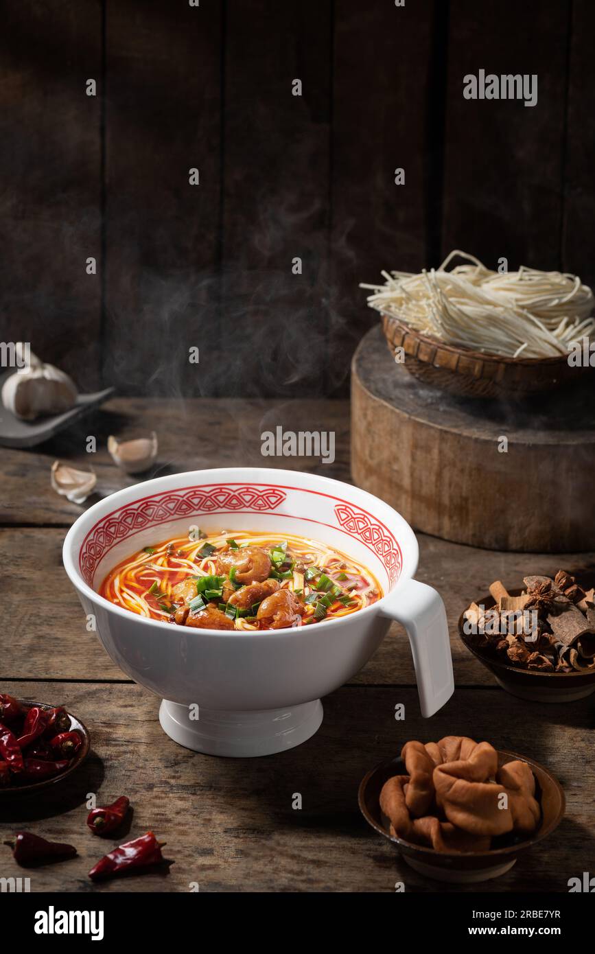 A bowl of Pork Intestines Noodles Stock Photo - Alamy