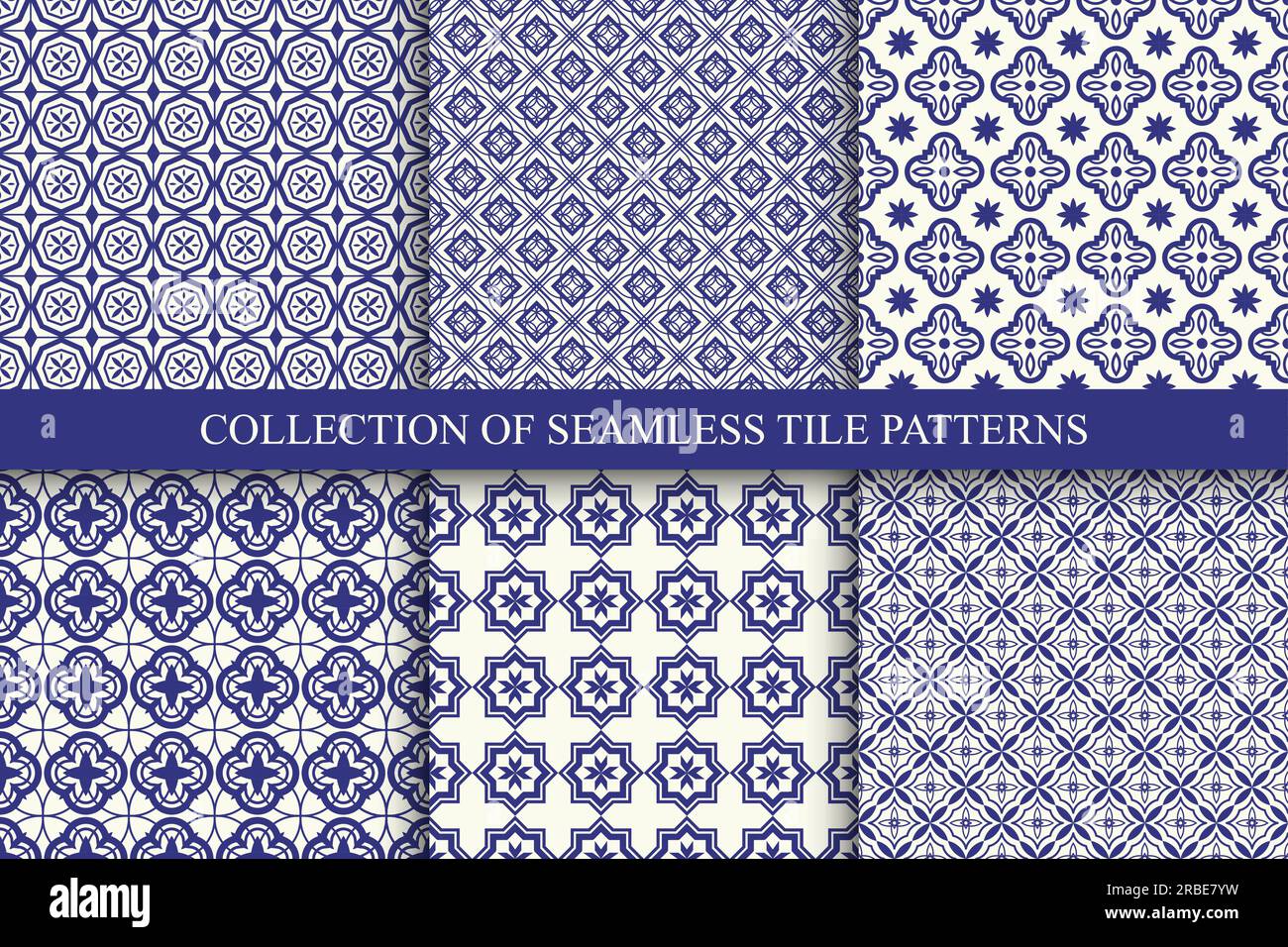 Collection of vector seamless ornamental geometric patterns - blue and ...