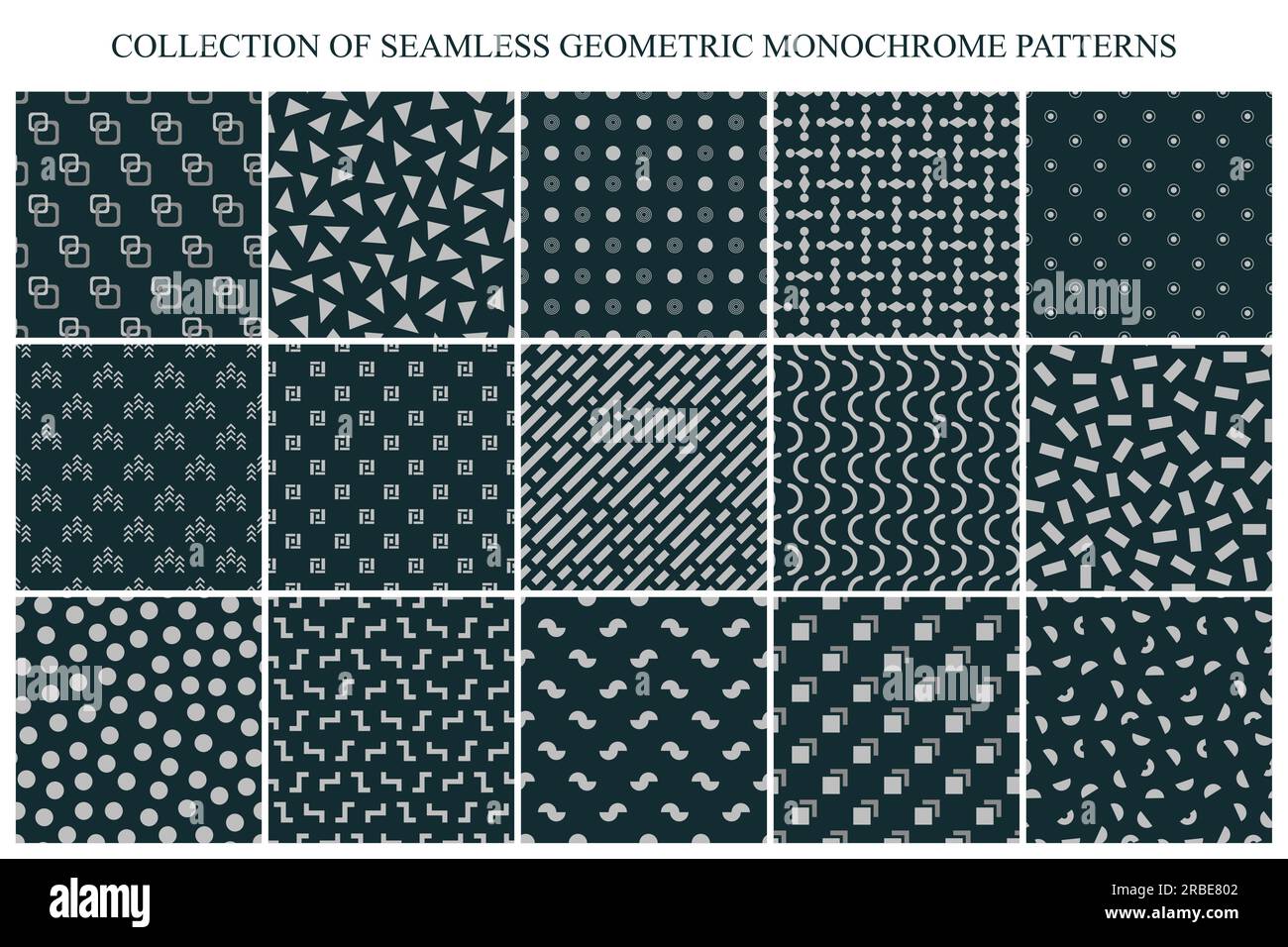 Collection of vector seamless geometric patterns - mosaic monochrome ...