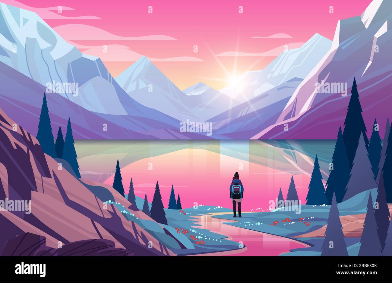 Woman standing cliff full length Stock Vector Images - Alamy