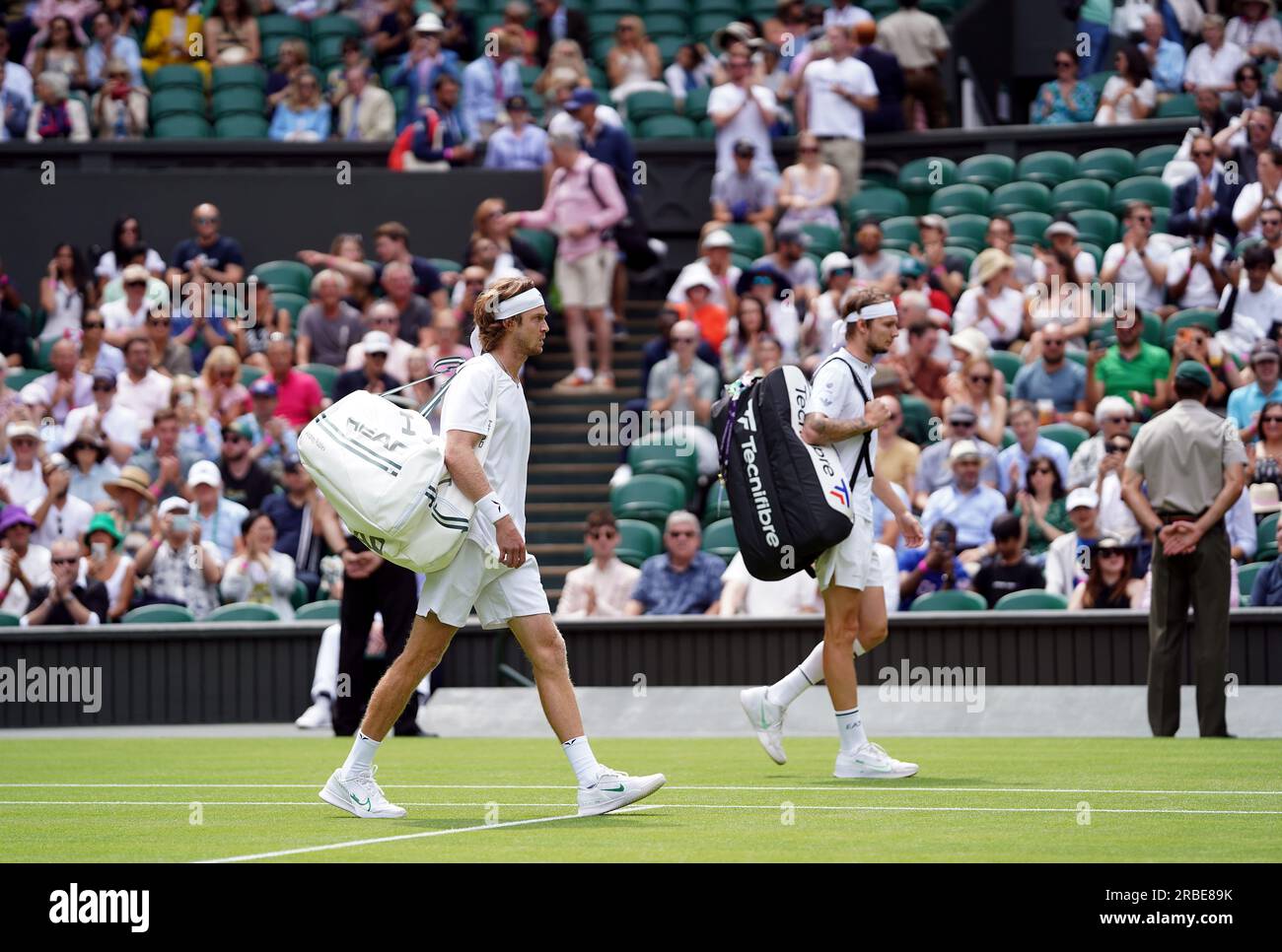 Andrey Rublev and Alexander Bublik walk on to centre court for their ...