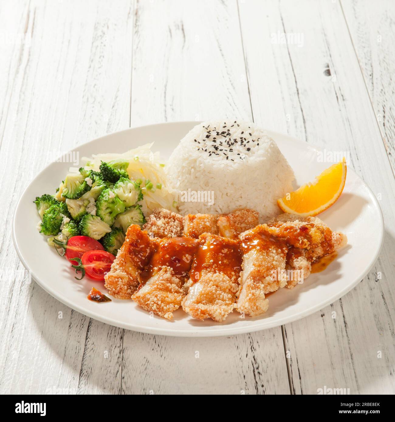 Deep Fried Breaded Pork Chop rice Stock Photo - Alamy