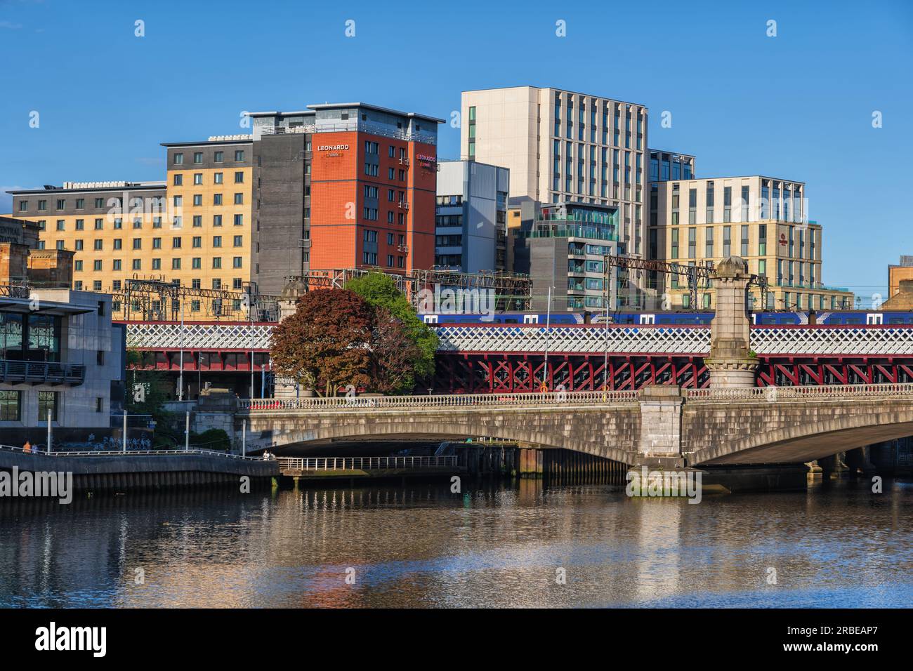 Glasgow city downtown skyline with bridges across River Clyde in ...