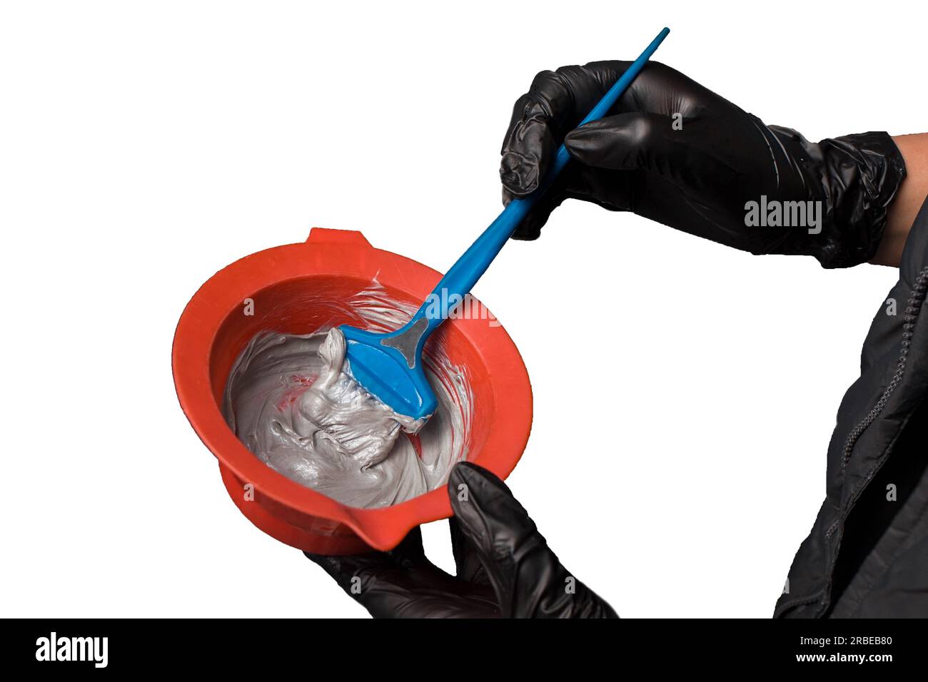 Hair coloring process mixing ingredients in a brush paint container dye ...