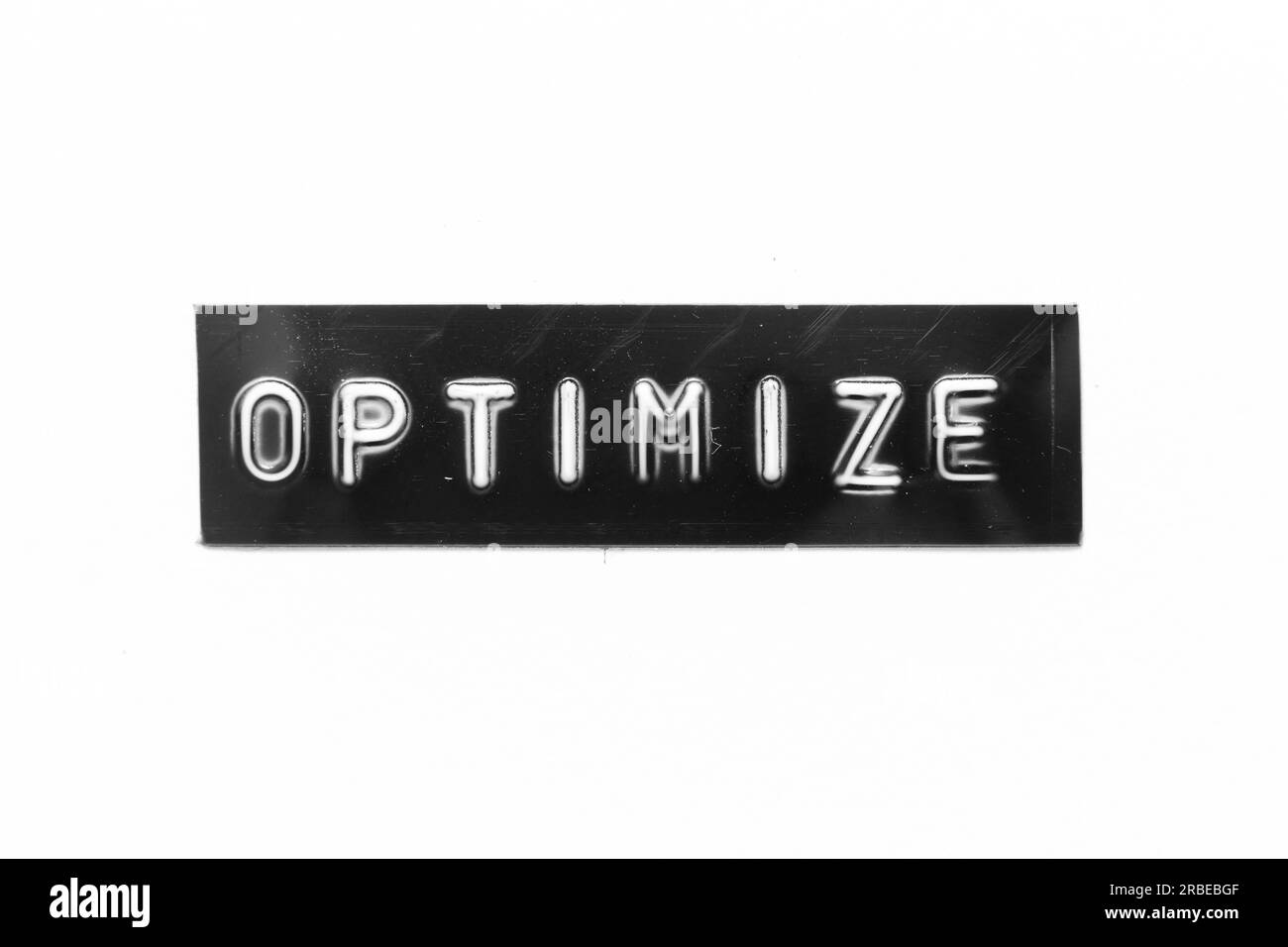 Black color banner that have embossed letter with word optimize on ...