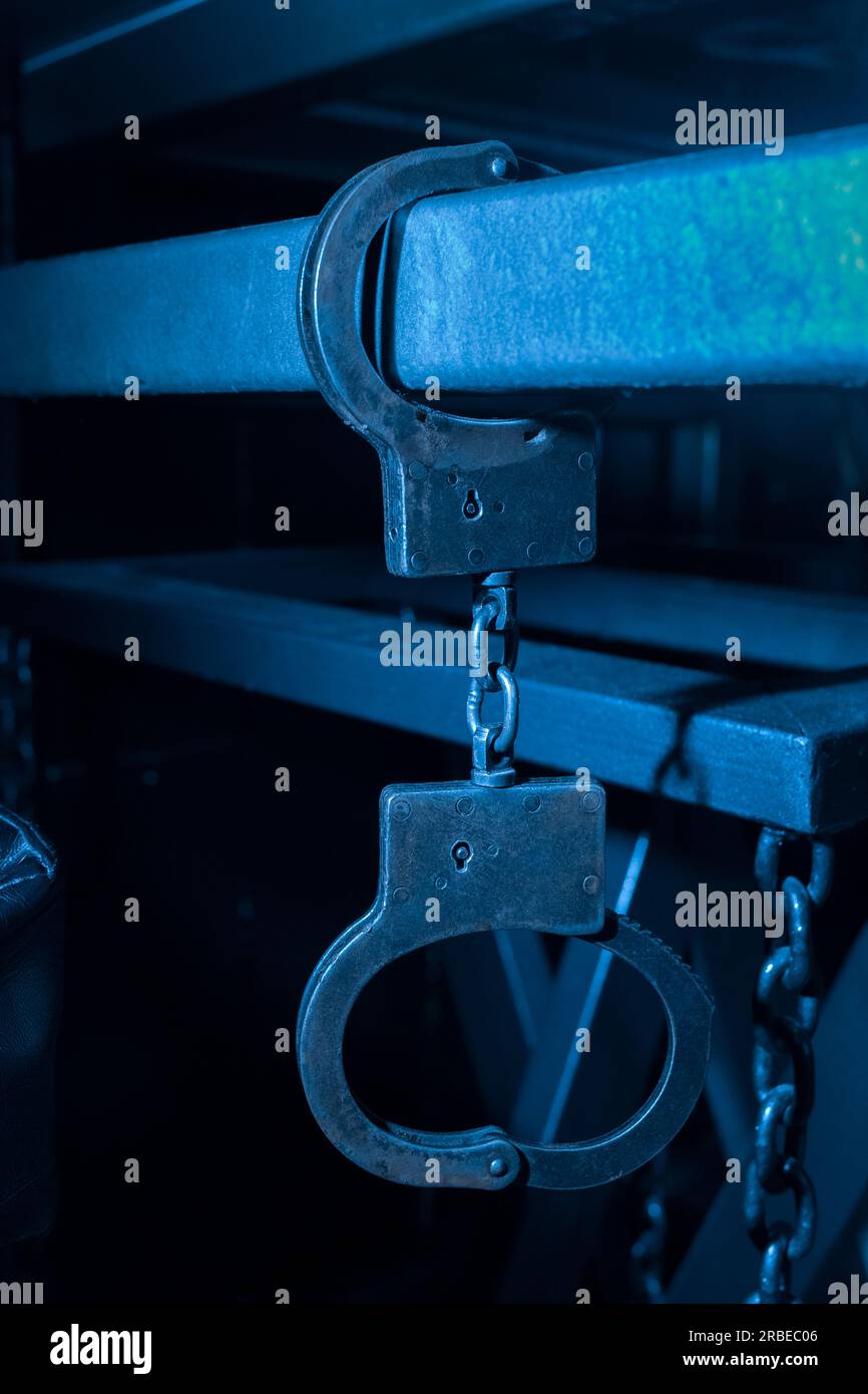 Crime justice arrest criminal object chain law legal control metal blue ...