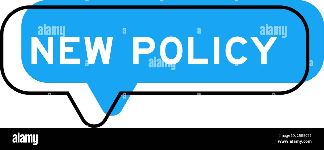 Speech banner and blue shade with word new policy on white background ...