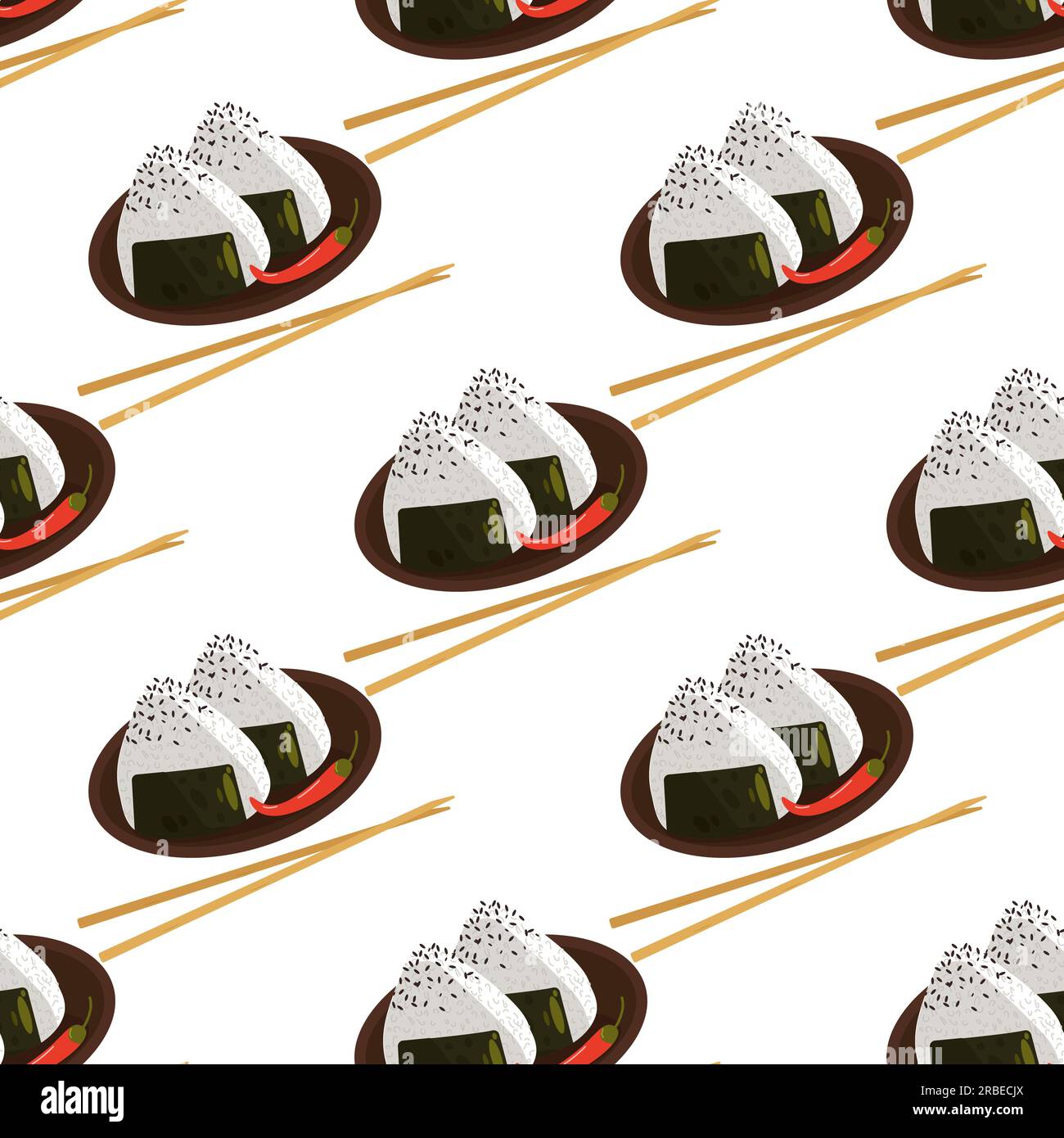 Seamless pattern of Asian food. Onigiri on a plate.. Wallpaper ...