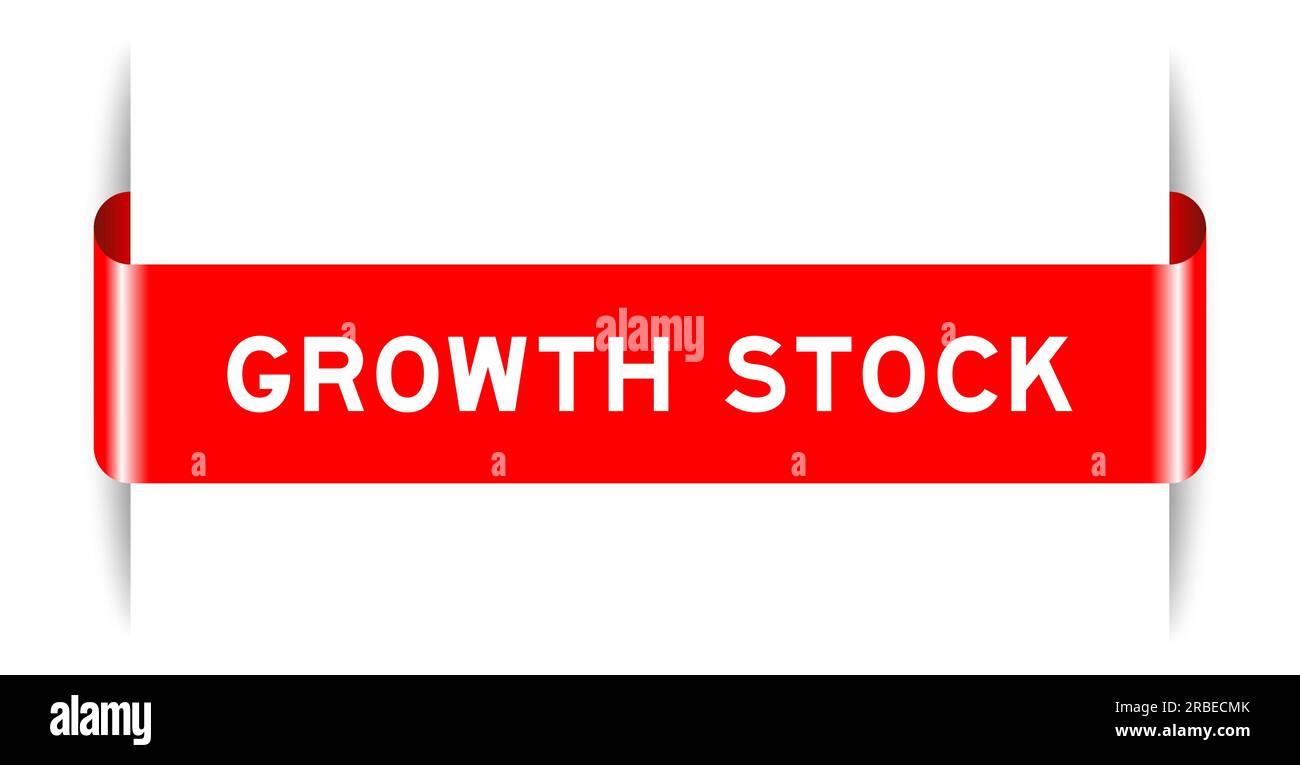 Red color inserted label banner with word growth stock on white ...