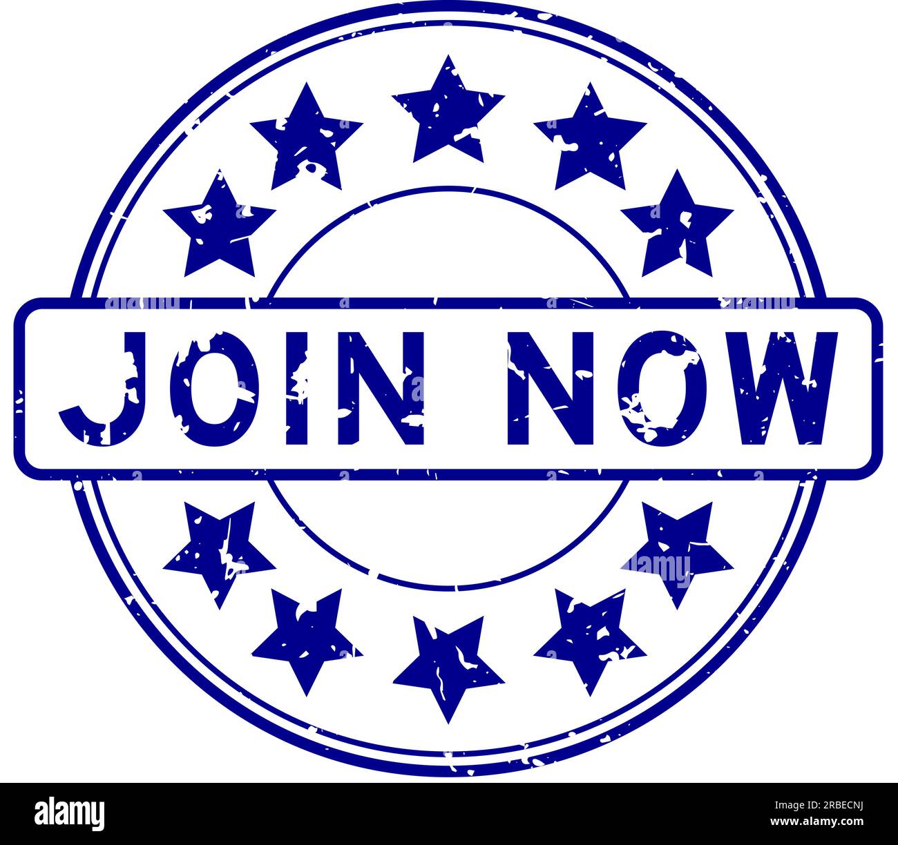 Grunge blue join now word with star icon round rubber seal stamp on ...