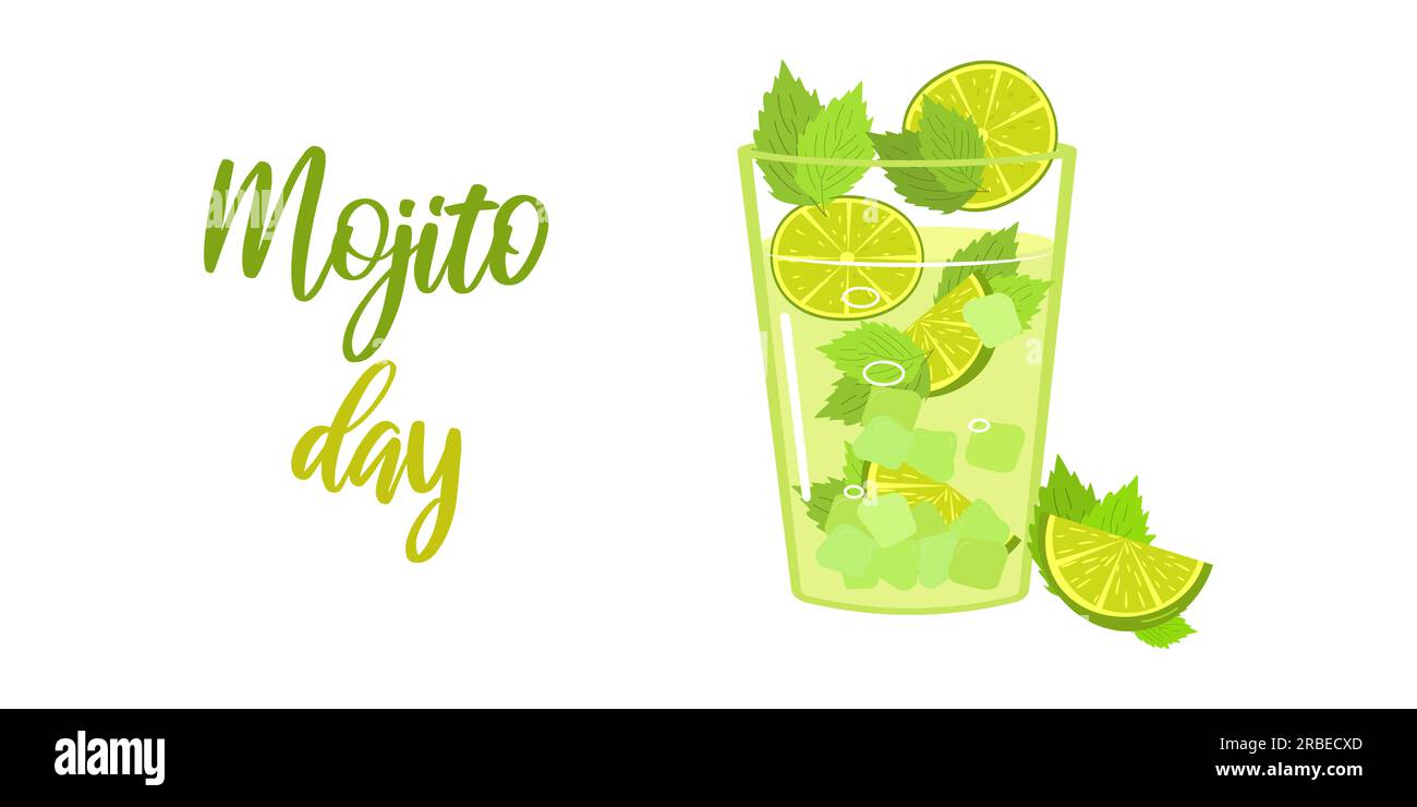 Mojito day. A refreshing delicious drink. Lime and mint. Banner, poster ...